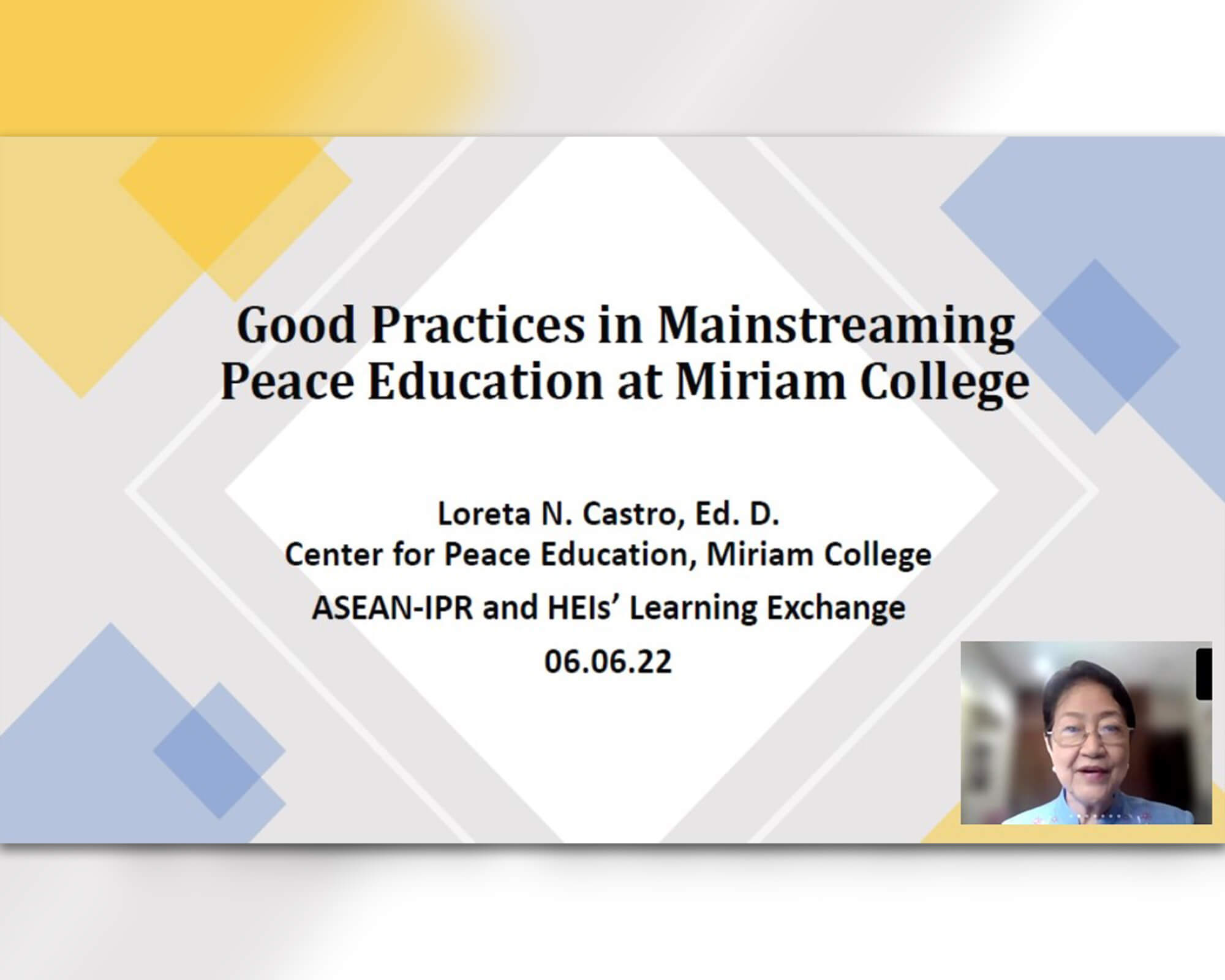 Miriam College Shares Good Peace Education Practices in the ASEAN-IPR ...